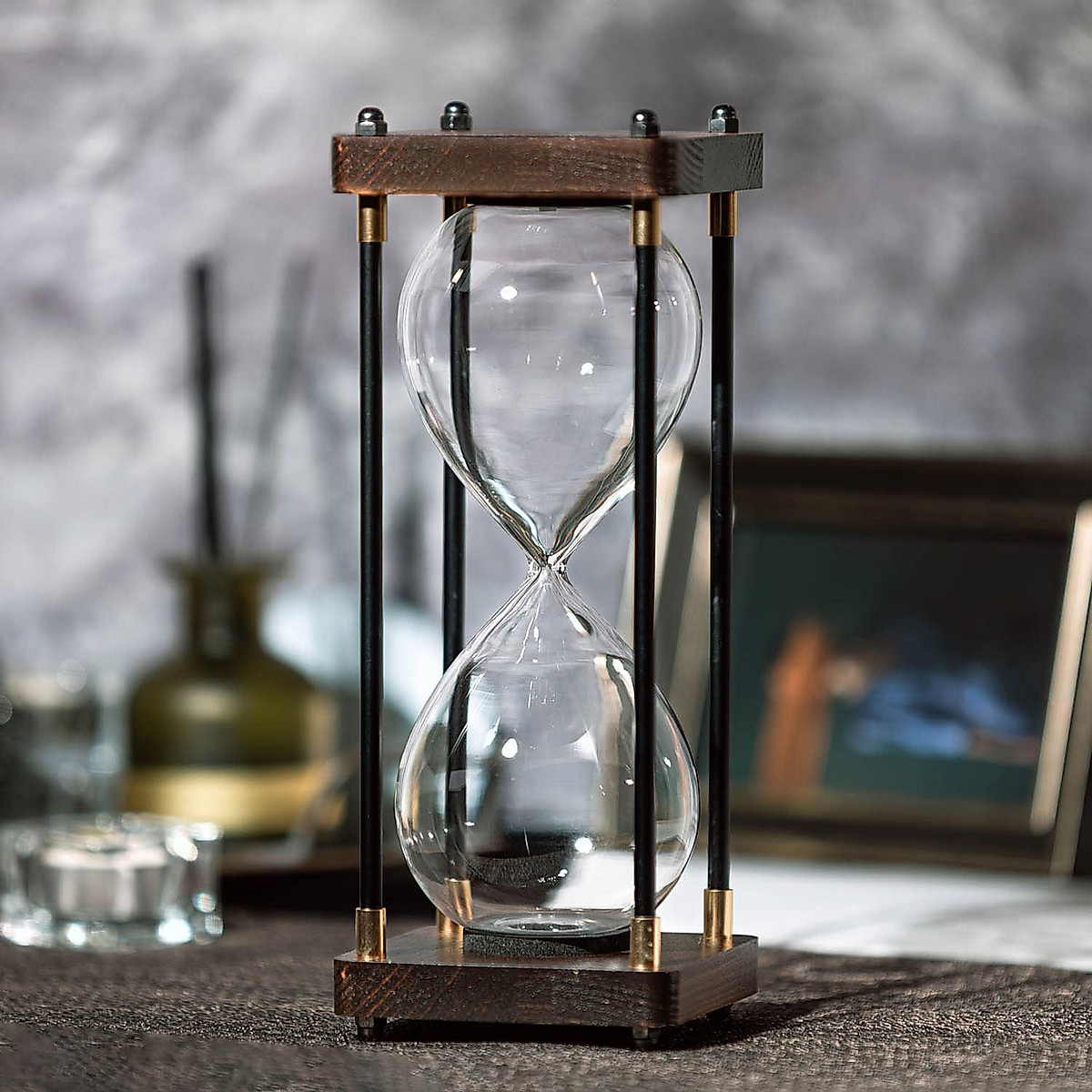 Large Fillable Hourglass Timer Sand Clock, Decorative Wooden Empty Hourglass Sand Timer