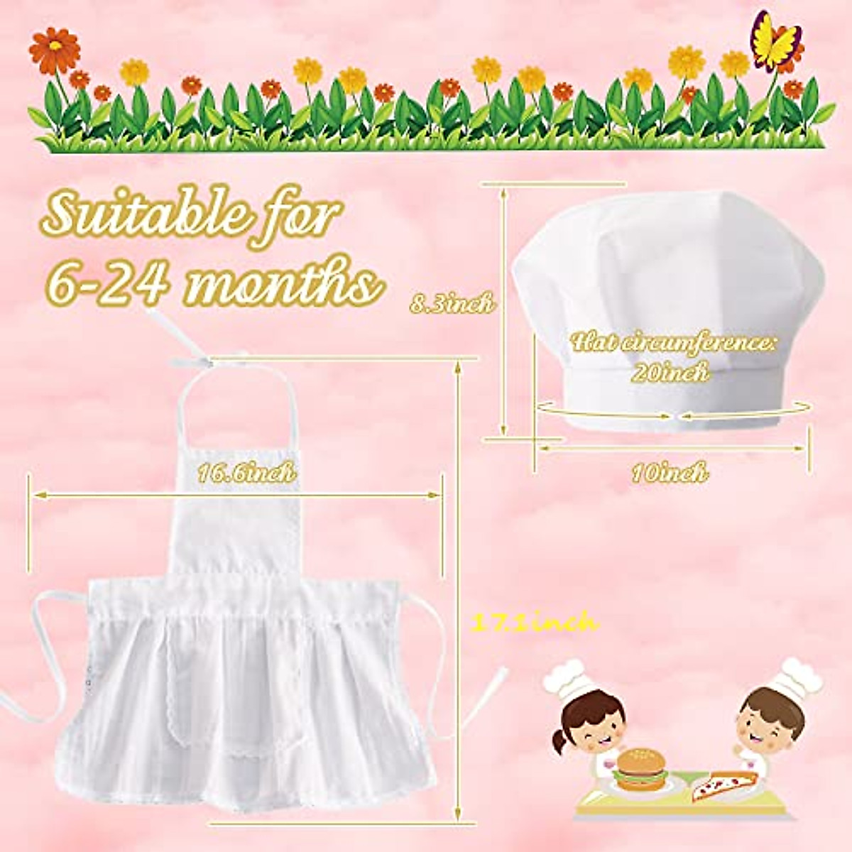 SPOKKI Baby Photography Prop, Chef Hat Apron Photo Props Costume Come with 2PCS Photography Hair Clips for Infant Twins | 6-24 Months (Girl)