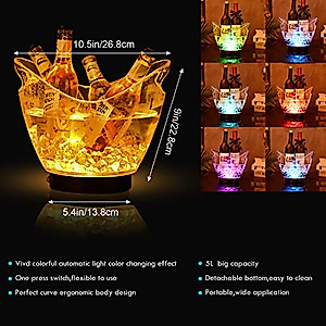 Warepro LED Ice Buckets 5L Clear PS+ABS Plastic ice Bucket RGB Colors Changing LED Cooler Bucket, Power by 2 AA Batteries, Multi Colors Changing for Party/Home/Bar/KTV Clubs