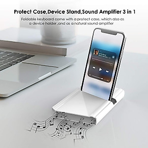 IKOS Folding Bluetooth Wireless Keyboard Slim Pocket Portable Travel Foldable Full Size Keyboard with Stand Holder for iPhone6-13 Max iPad Mini/Pro/Air, iOS Android Windows Laptop Smartphone/Tablet