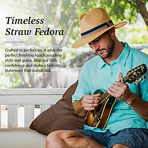 Wallaroo Hat Company – Men’s Turner Fedora – Wide Brim Straw Hat with UPF 50+ Sun Protection for Summer and Outdoors (Ivory, Large/Extra Large)