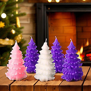 Ziliny 5 Pcs Christmas Tree Shaped Candles Advent Candles 4 Inches Purple Pink White Christmas Scented Candles Advent Votive Candle for Christmas Holidays Churches Home Celebration Party Decor
