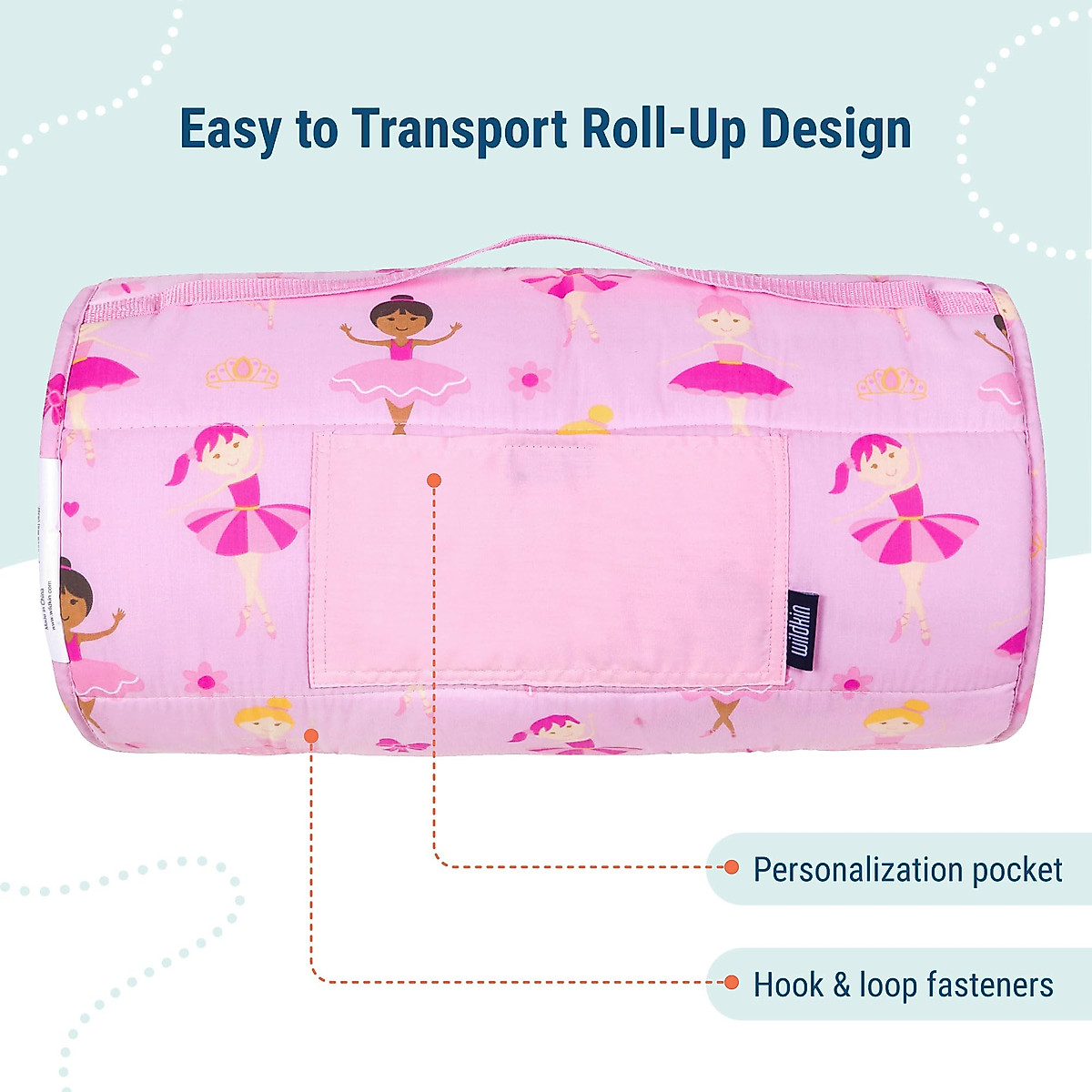 Wildkin Original Nap Mat with Reusable Pillow for Boys and Girls, Perfect for Elementary Sleeping Mat, Features Hook and Loop Fastener, Soft Cotton Blend Materials Nap Mat for Kids (Ballerina)