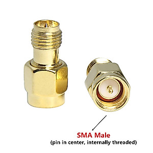SMA to RP-SMA Adapter, 5 Pack SMA Male Pin to RP-SMA Female Pin Adapter Connector for LTE Router, WiFi Antennas, FPV Drones, Camera