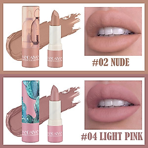 2 Colors Nude Matte Lipstick,Summer Nudes Velvety Paper Tube Lip Gloss Makeup Set,24 Hour Superstay Long Lasting Waterproof Non-Stick Cup Not Fade,Nude Lipstick Set for Women