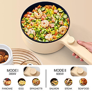 HYTRIC Hot Pot Electric with Steamer, 1.5L Portable Non-stick Frying Pan, Electric Cooker for Steak, Egg, Pasta, Ramen Cooker with Dual Power Control, Electric Pot for Office, Dorm, Camping, Yellow