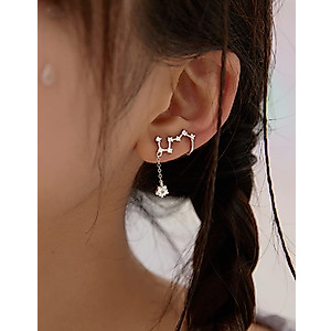 SLUYNZ 925 Sterling Silver Star Cuff Earrings Dangle Chain for Women Big Dipper Crawler Earrings Wrap Star Dangle Earrings (A-Silver)