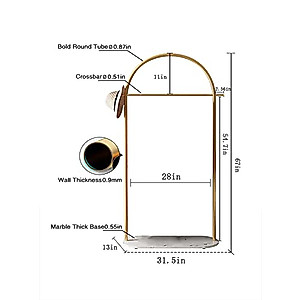 Gold Clothing Rack, Modern Clothes Rack with Marble Base, Heavy-duty Coat Racks Freestanding for Boutiques, Can Hang Jacket Garment, Hat, Scarf, Organize Shoes 31.5” W