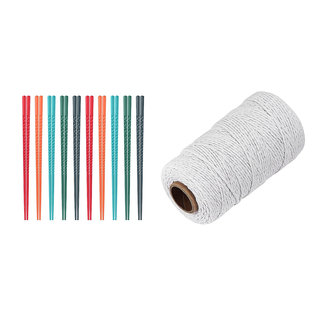 Ohtomber 10 Pairs Chopsticks Reusable, 9.5 Inch Fiberglass Chopsticks and 328 Feet White Cotton Butchers Twine String