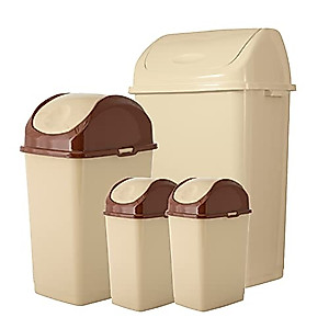 Superio Plastic Swing Top Trash Can, Waste Bin for Home, Kitchen, Office, Bedroom, Bathroom, Ideal for Large and Small Spaces (4 Pack- 2.5 Gal, 9 Gal, 13 Gal) (Beige)