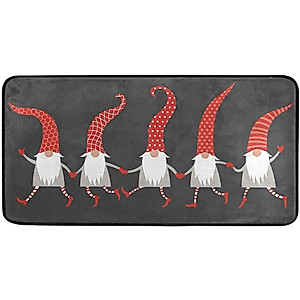 susiyo Kitchen Mat Cute Christmas Gnomes in Red Hats Kitchen Rug Mat Anti-Fatigue Comfort Floor Mat Non Slip Oil Stain Resistant Easy to Clean Kitchen Rug Bath Rug Carpet for Indoor Outdoor Doormat