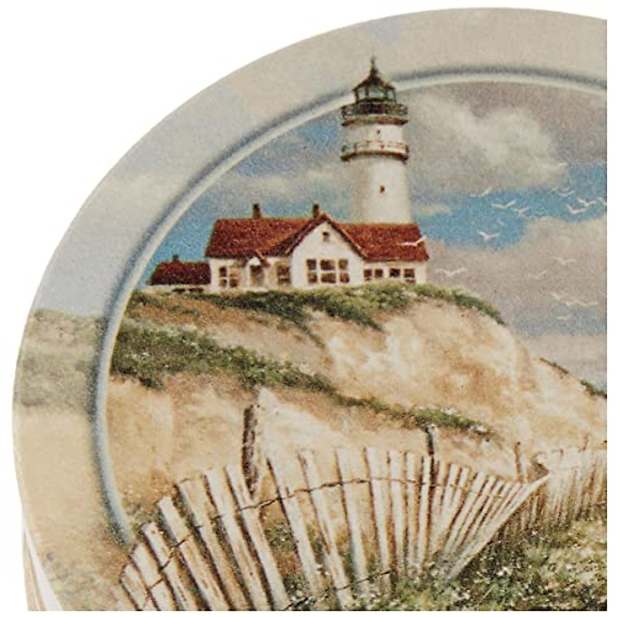 Thirstystone Ceramic Drink Coasters & Coaster Holder, Non-Slip Cork Backing, Drink Absorbent & Protects Table - Beach Lighthouse (Set of 4),Brown,VAG2