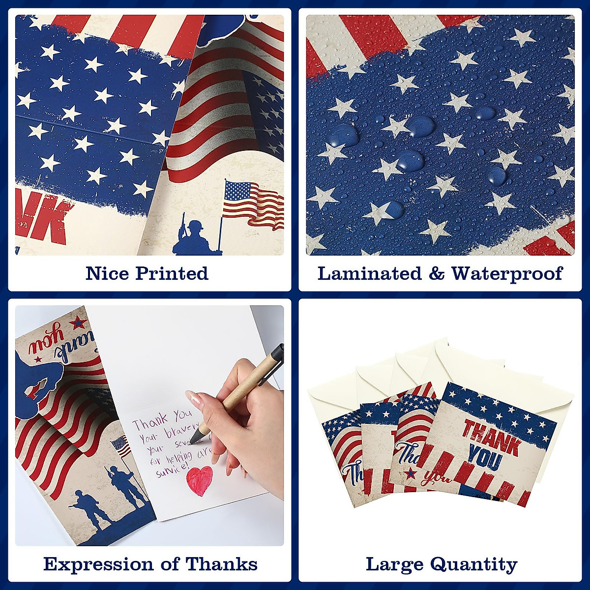 Pasimy 120 Sets Patriotic Thank You Cards with White Envelopes 2024 Upgrade 4th of July Cards American Flag Greeting Cards Bulk Note Cards for Veterans Memorial Independence Day Party Favor Gifts