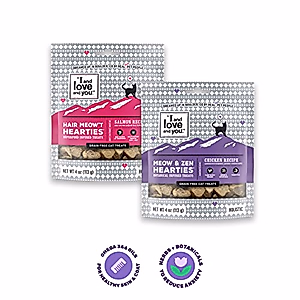 I and love and you Meow and Zen Hearties, Coat Support Grain Free Cat Treats, Salmon Recipe With Omegas 3 and 6, Model Number: T11305 4 Ounce (Pack of 1)