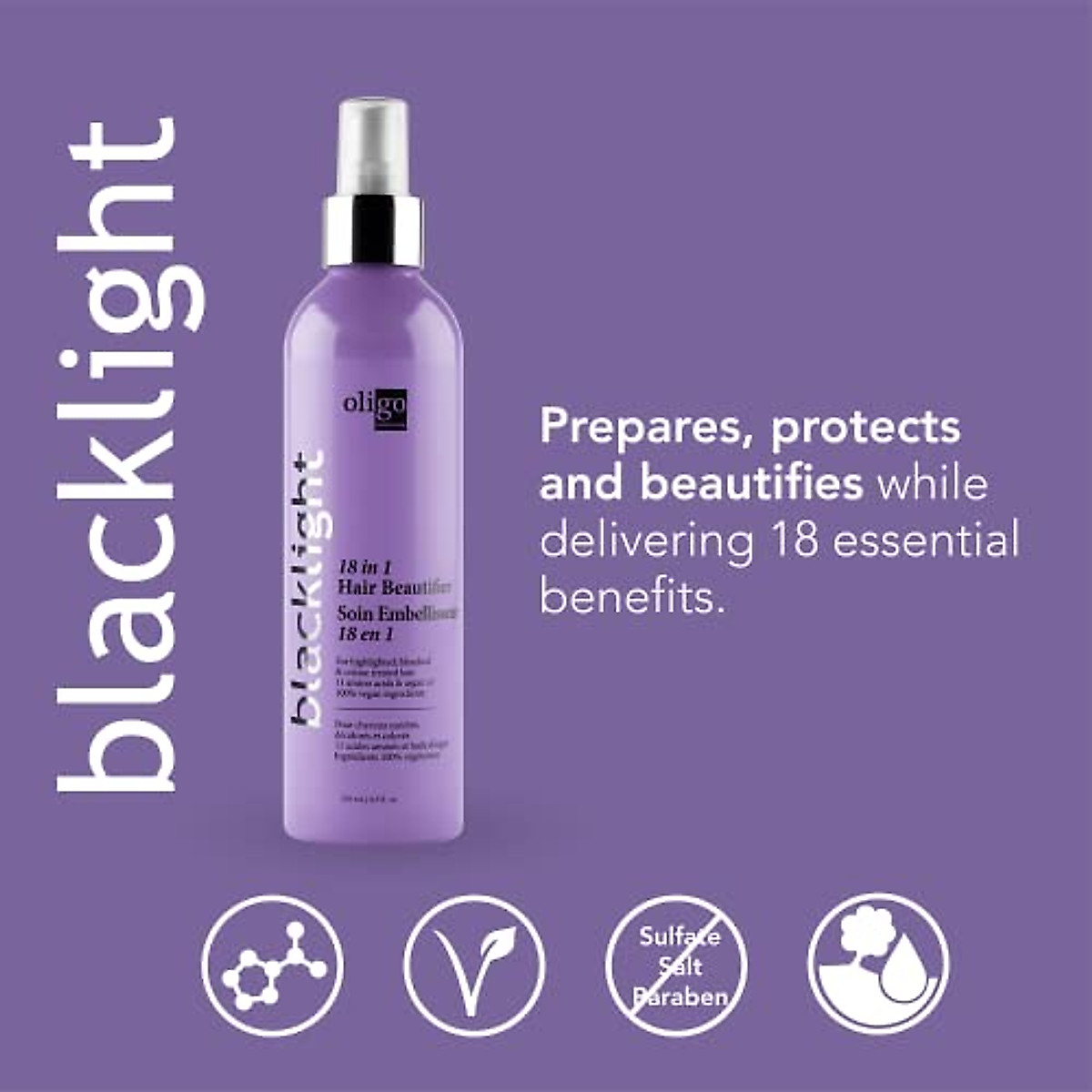 Oligo Professionnel Blacklight 18-in-1 Hair Beautifier Anti-Frizz Leave-in Hair Conditioner | Hydrating Hair Detangler Spray for Women | Sulfate Free, Paraben Free (8.5 oz)