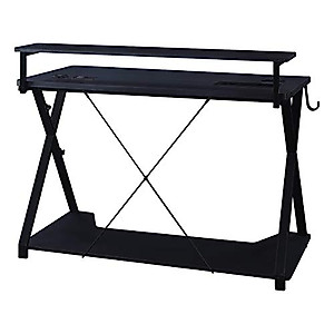 OSP Home Furnishings Checkpoint Ghost Battlestation Gaming Desk with RGB LED Lights, Black