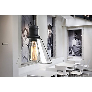 Yosoan 1-Light Vintage Edison Hanging Pendant Light, Mini Semi Flush Mount Light Fixture Funnel Flared Clear Glass Shade for Kitchen Bathroom Porch Living Room Dinning Room Hotels Bar Island (Black)