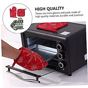 Didiseaon 4 Sets Gloves Set Mitts mitt for Oven Kitchen Counter mat Pot Holders Silicone BBQ Grill Gloves red Suit Microwave Oven Mitt Baking Mitt Mitt Grill Rack Mittens