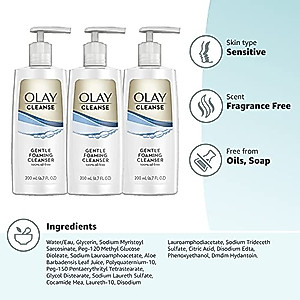 Olay Cleanse Gentle Foaming Face Cleanser for Sensitive Skin, Fragrance Free, 6.7 Fl Oz (Pack of 3)