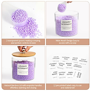 PLOUTA HOME 3 Pack Laundry Room Organization Storage Containers, Plastic Clear Laundry Pods Container & Dryer Sheet Holder Jars with Lids, Scoops & Labels for Detergent, Powder, Dryer Balls, Beads