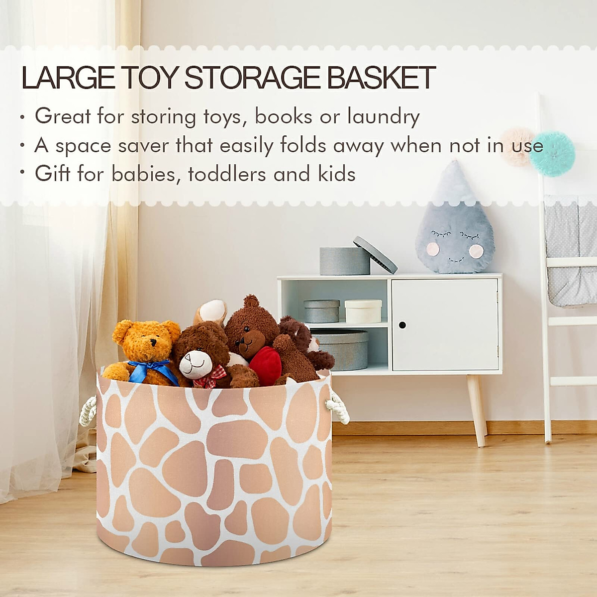 ALAZA Rose Gold Giraffe Print Animal Storage Basket Gift Baskets Large Collapsible Laundry Hamper with Handle, 20x20x14 in