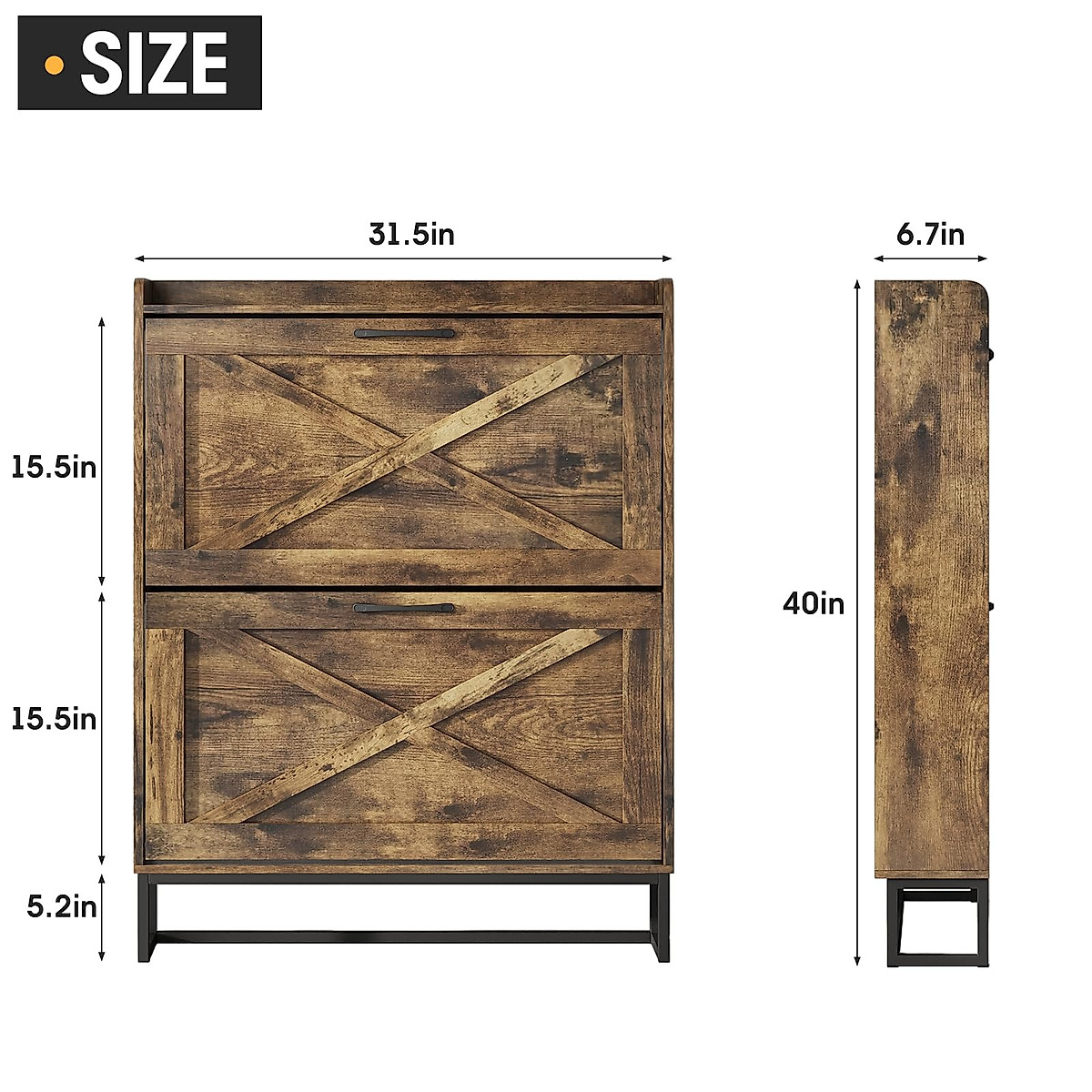 Maupvit Narrow Shoe Cabinet with 2 Flip Drawers, Shoe Storage Cabinet for Entryway, Hidden Shoe Storage Slim Storage Cabinet with Metal Legs, Farmhouse Free Standing Shoe Rack Cabinet