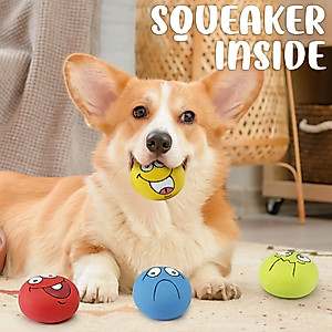 HDSX 4 Pack 2.8" Smiley Face Squeaky Dog Toys Soft Dog Balls Latex Rubber Squeak Dog Toys for Small Medium Puppy Pet Dogs (Emoji)