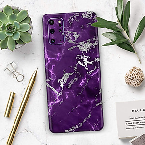 DesignSkinz Purple Marble & Digital Silver Foil V2 Protective Vinyl Decal Wrap Skin Cover Compatible with The Samsung Galaxy S20 (Screen Trim & Back Glass Skin)