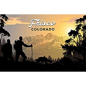Frisco, Colorado, Hiker and Mountain Scene (24x36 Giclee Fine Art Print, Recycled Wood Frame, Espresso Brown)