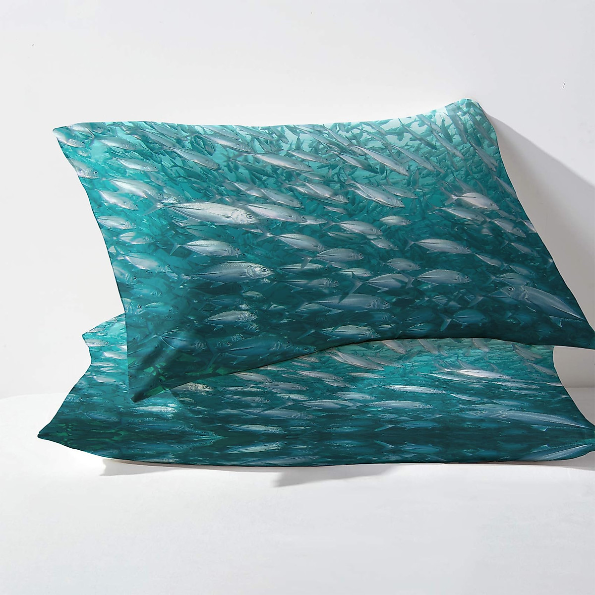 Fish Sheets Full Size, Underwater Bed Sheets, Patterned Bedding Sheets & Pillowcases 4 Piece Set - Soft Microfiber Deep Pocket Fitted Sheet & Flat Sheet & 2 Pillow Cases K2-&-292