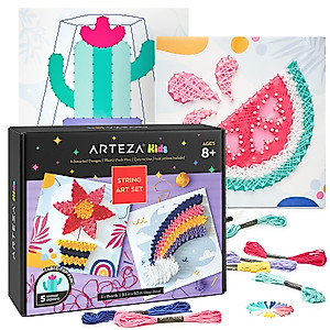 Arteza Kids String Art Kit, Set of 5 Assorted Designs, Plastic Pushpins, Art Supplies for Kids Craft Projects and Free Time Activities
