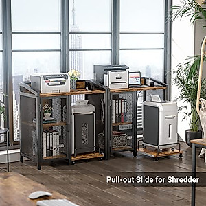 Unikito 3-Tier Lateral Office Filing Cabinets with Socket and USB Charging Port, Modern Printer Stand and Paper Shredder Stand Rack with Wheels and Open Storage Shelves for Home Office, Rustic Brown