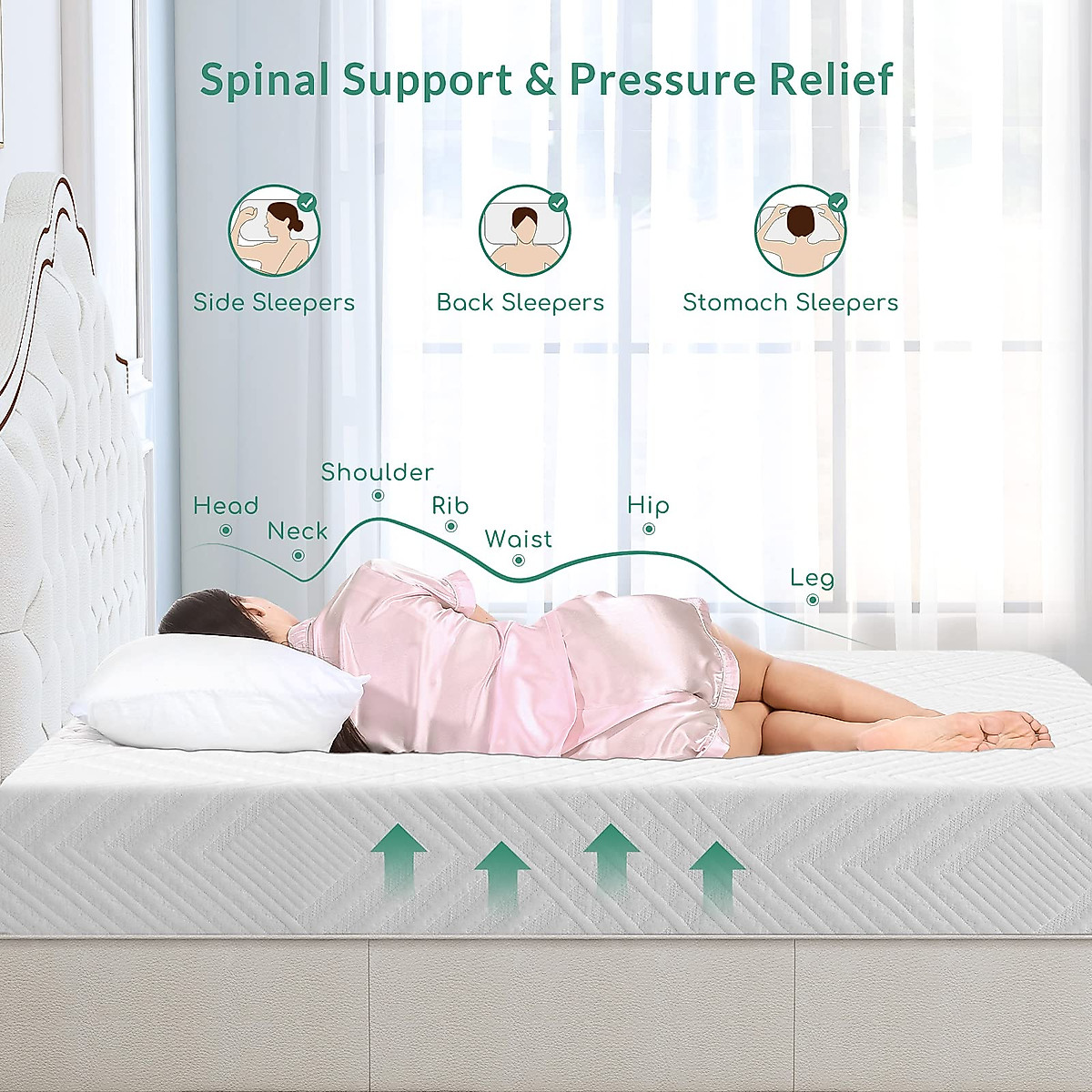 Airdown King Mattress, 10 Inch Memory Foam Mattress in a Box, King Size Mattress Green Tea Gel Foam Infused for Cool Sleep, Medium Firm Mattress King for Pressure Relief, CertiPUR-US Certified