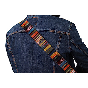 MUSIC FIRST Original Design, 2 inch width (5cm), Classic Country Style Yarn-dyed fabric & Genuine Leather Guitar Strap Electric Guitar strap