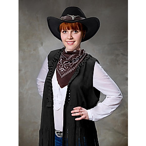 Hercicy Western Outfits for Women Cowgirl Tassel Sleeveless Vest Cowboy Hat Belt and Paisley Bandana for Halloween Dress Up (Black,XL)