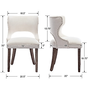 CIMOTA Mid Century Modern Dining Chairs Set of 2, Upholstered Dining Room Chairs Comfy Armless Side Chairs with Open Back/Nailhead Trim for Kitchen/Dining Room/Living Room, Linen Beige/2PCS