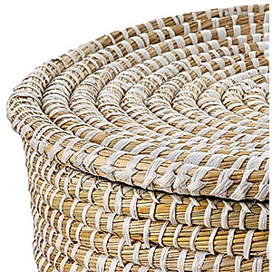 Creative Co-Op Whitewashed Woven Seagrass Lids (Set of 3 Sizes) Baskets, White
