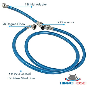 Steam Dryer Hose Install Kit (6 FT) - 3-Layer PVC Coated Stainless Steel - Burst Proof - Universal Fit to All Steam Dryer Brands - Includes 90 Degree Elbow, 1 Foot Inlet and Y Connector