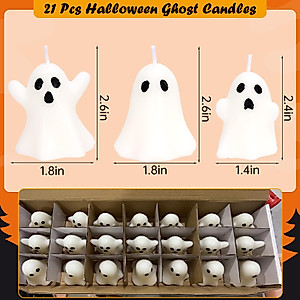 21 PCS Halloween Ghost Candles Spooky Candles White Floating Candles Halloween Decorative Tabletop Candle White Dripless Wax Burning Candles for Halloween Party