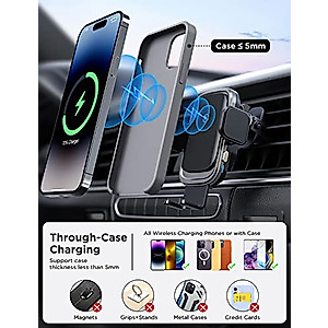 Wireless Car Charger Mount, 15W Full Auto-Clamping Fast Charging Air Vent Dash Windshield Phone Car Holder for iPhone 14 Pro/13 Pro/ 12/11/Xr/8, Samsung S23/S22/S21/Note 20(with QC 3.0 Car Charger)