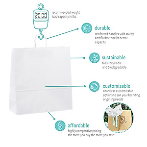 50 Pcs White Paper Bags with Handles, Small Gift Bags in bulk, Kraft Bags, Retail Bags, Merchandise Bags, Shopping Bags, For Weddings, Birthdays, Small Business - 18 x 7 x 19 Inches – Creative Bag