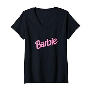 Barbie Pink Logo V-Neck T-Shirt