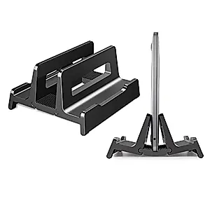 STARSIKI Vertical Laptop Stand, 3-in-1 Gravity Auto Locking Laptop Holder, MacBook Stand for Desk Closed Upright, Space Saving Desktop Organizer for MacBook/Surface/Chromebook/Dell/HP/iPad/Tablets
