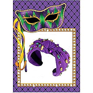 Mardi Gras Headband Rhinestone Cross Knotted Turban Hair Hoop Carnival Crystal Twist Velvet Wide Hairband Party Hair Accessory