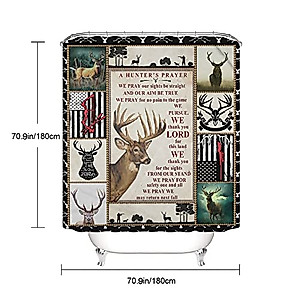 Deer Hunting Bathroom 4 Sets Shower Curtain Decor with Rugs, Toilet Lid Cover and Bath Mat,12 Hooks