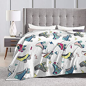 80s 90s Roller Skate Throw Blankets Super Soft Fuzzy Fleece Blanket Warm and Cozy Throw Decorative for Bed Couch Living Room Travel 50"X40"