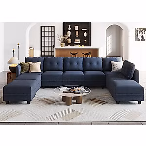 LLappuil Modular Sectional Sofa with Chaise, 8 Seater Reversible L Shaped U Shape Sectional Couch with Storage, Denim Blue