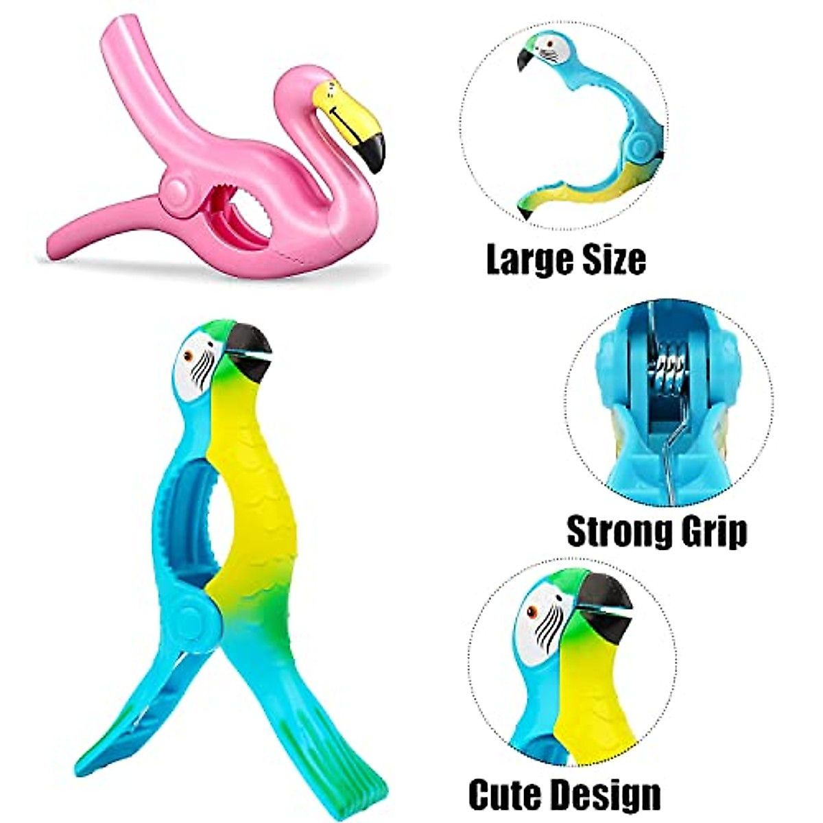 Nerjan 6PCS Beach Towel Clips Outdoor Fashion Style Flamingo Towel Holders for Pool Chairs or Fence During Your Cruise-Jumbo Size to Keep Your Cloth or Towel from Blowing.