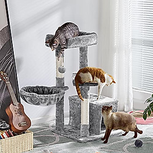 Topeakmart Cat Tree 33in Cat Tower Plush Cover with Condo, Platform & Basket for Indoor Kittens