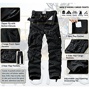 TRGPSG Cargo Pants for Men, Cotton Camo Casual Pants, Relaxed Fit Work Pants with Multi-Pocket 5334 Black 32